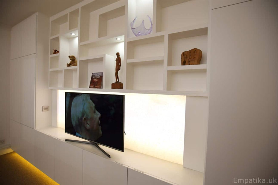 Media unit with recycled plastic light panel - Empatika